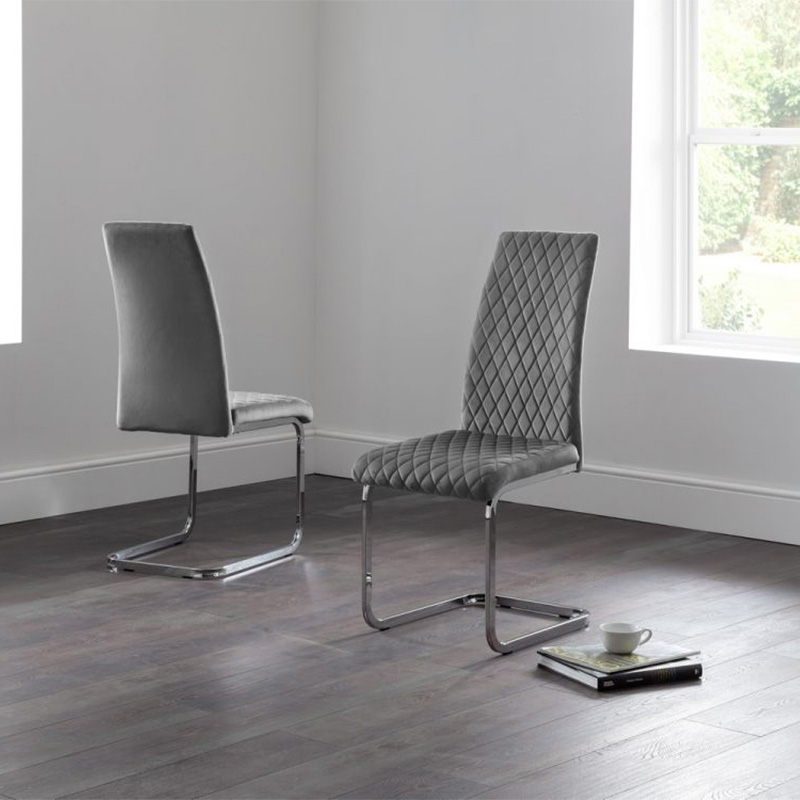 Calabria Velvet Cantilever Dining Chair – Grey – Focus Furnishing
